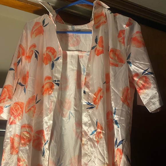 SHEIN | Tops | Fold Pleated Peach Longline Satin Blouse | Poshmark